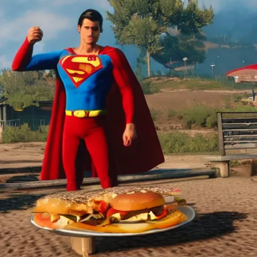 superman eating a hamburger in red dead redemption 2, | Stable ...