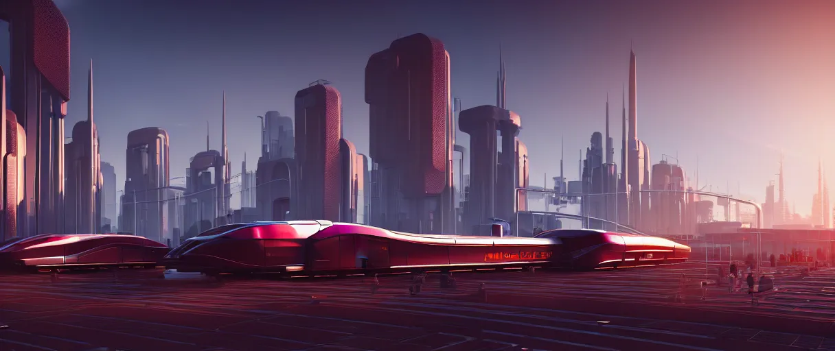 futuristic city center with maglev train station in | Stable Diffusion ...