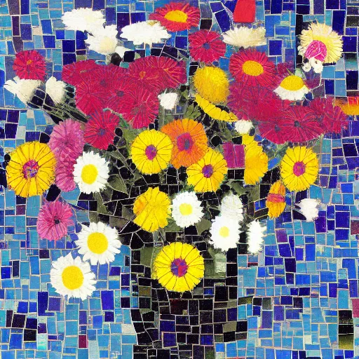 Fuchsia Daisies Still-Life piet mondrian mosaic | Stable Diffusion | OpenArt