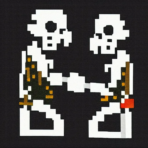 a pixel - art image of a zombie high fiving a skeleton | Stable ...