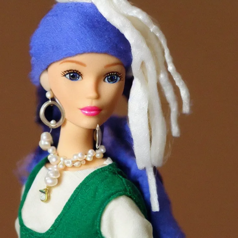 Barbie Doll with a Pearl Earring painting | Stable Diffusion