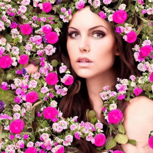 full body portrait of a woman covered in flowers and | Stable Diffusion ...