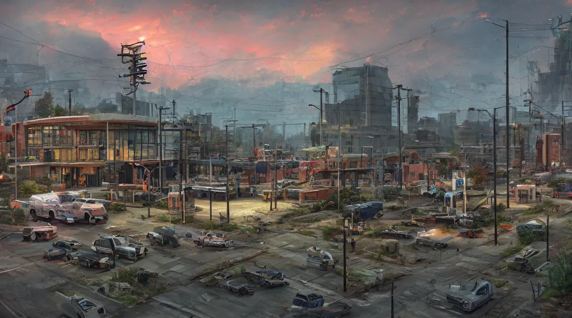 Post Apocalyptic police station, building, urban | Stable Diffusion ...