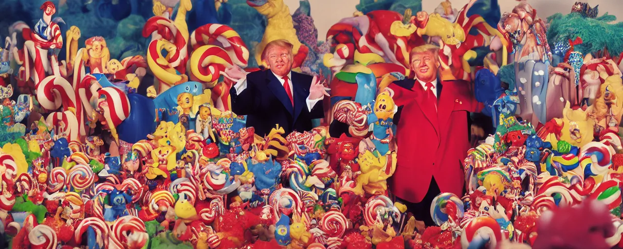 donald trump in a realistic candyland with creatures, | Stable ...