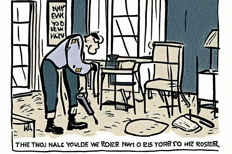 a new yorker style cartoon of a soldier cleaning a room | Stable Diffusion