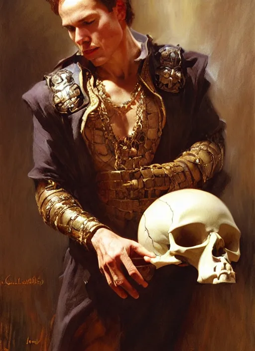 hamlet holding a skull. highly detailed painting by | Stable Diffusion