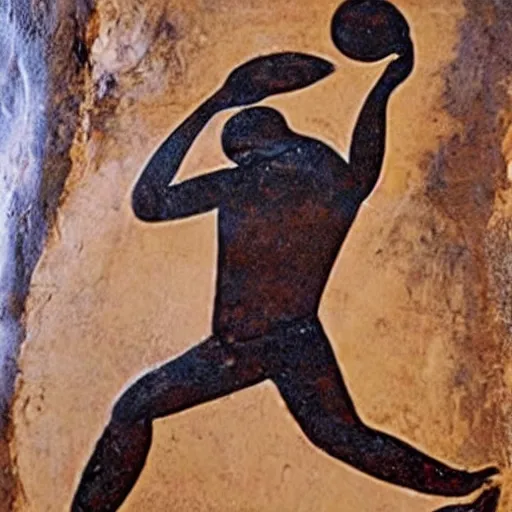 ”A ancient cave painting of a basketball player | Stable Diffusion