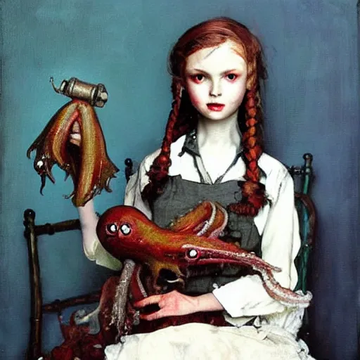 The Plain Doll from Bloodborne holding a squid, oil on | Stable Diffusion