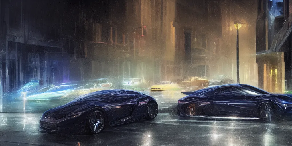 full view of a single sport car, driver leaning on the | Stable Diffusion