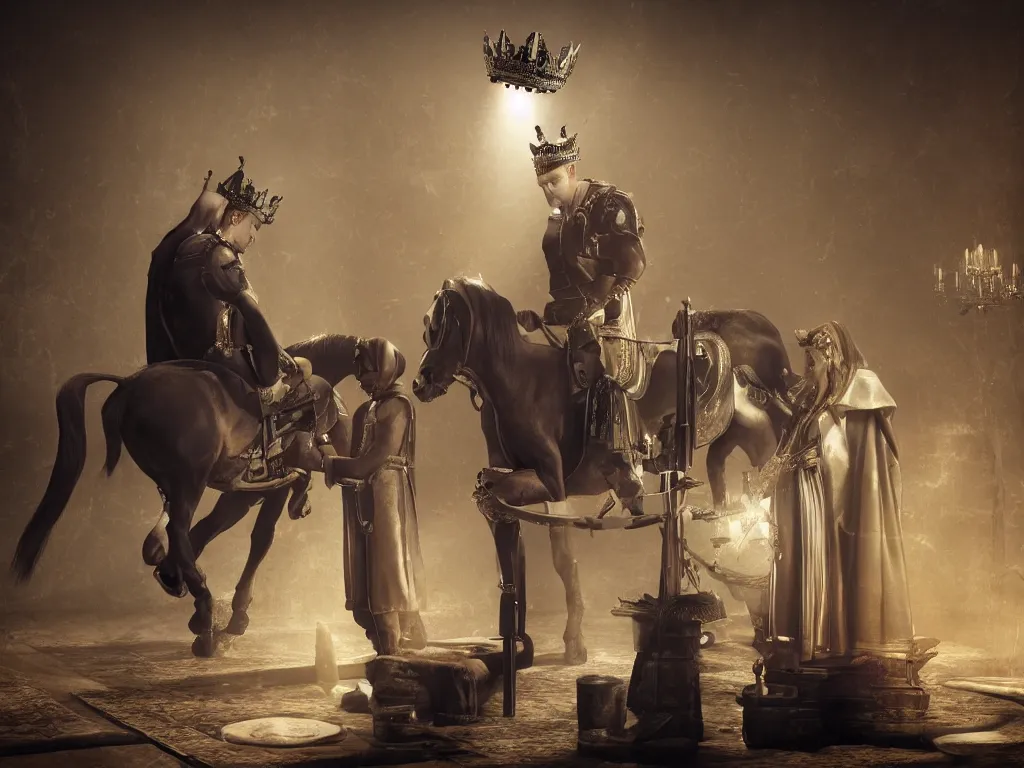 man placing crown on the head of horse, throne room | Stable Diffusion ...