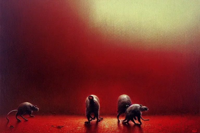 a family of rats scurrying across a drenched field in | Stable ...