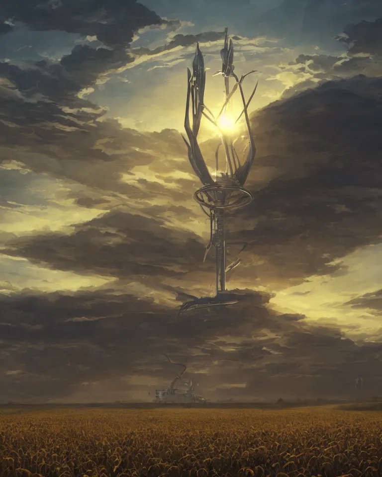 wide shot of a tall and thin alien structure hovering | Stable ...