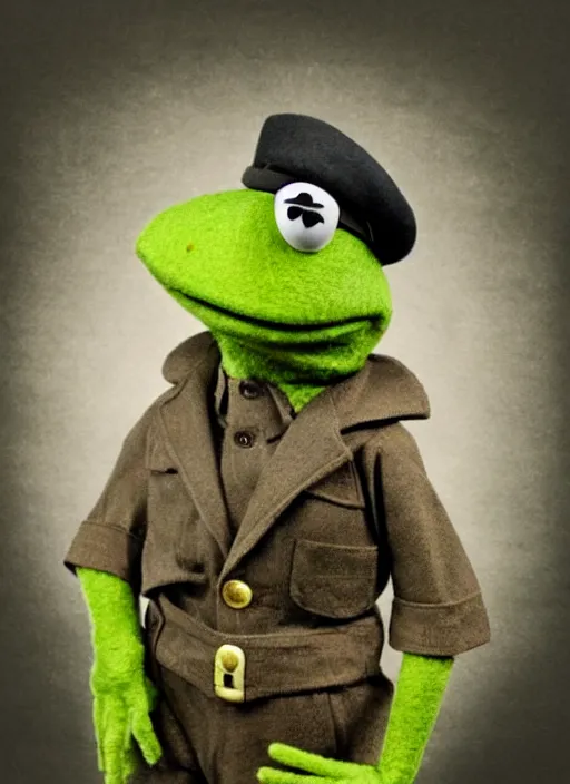 muppet kermit the frog, grainy 1940’s WWII military | Stable Diffusion ...