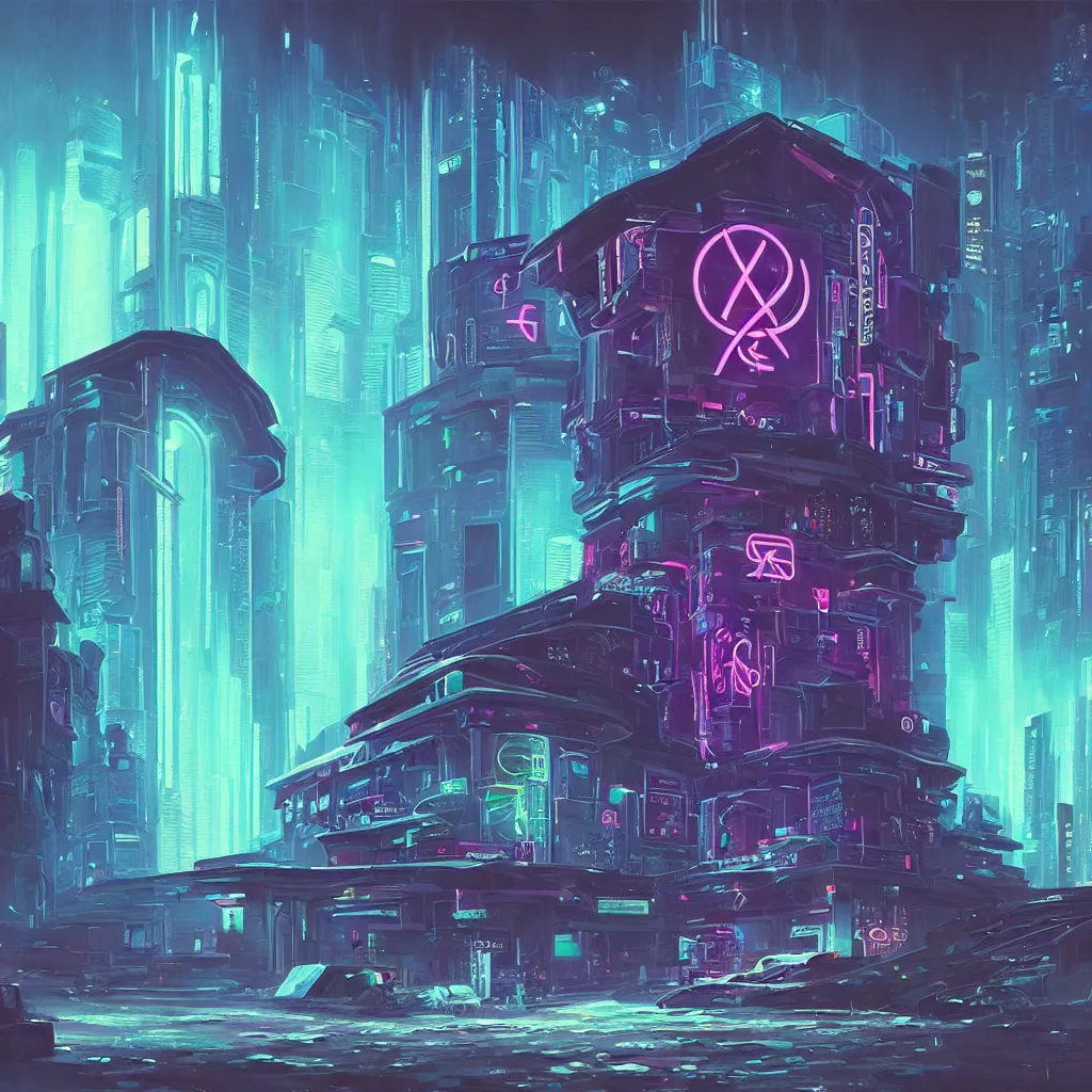a beautiful cyberpunk acrylic painting of a rune house | Stable Diffusion