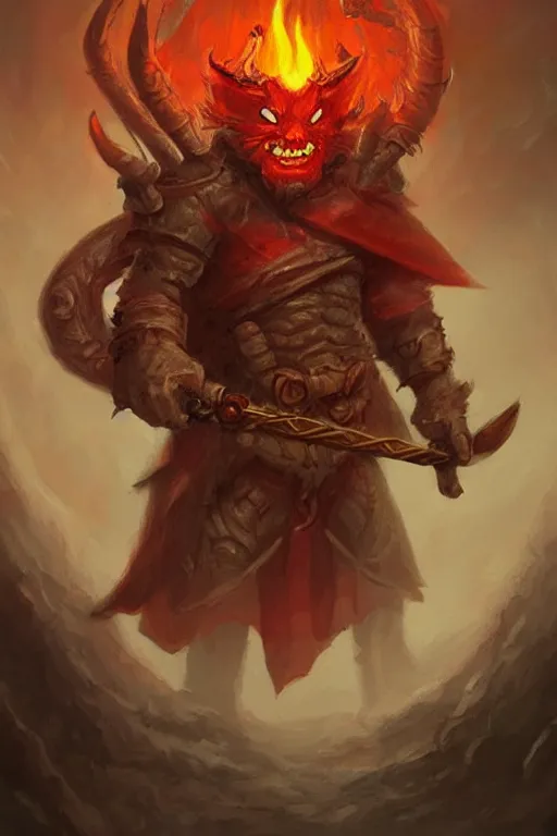 cute little red demon with a trident with fire , tiny, | Stable Diffusion