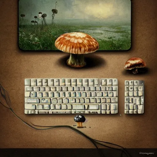 computer keyboard with mushrooms as keys, by jean - | Stable Diffusion | OpenArt