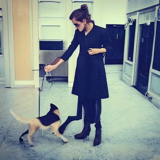 An instagram post of Emma watson high fiving a dog | Stable Diffusion