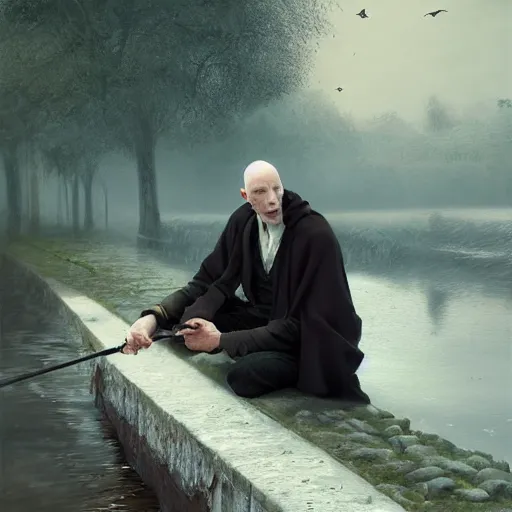 voldemort sitting by the river reading, exudes terror, | Stable ...