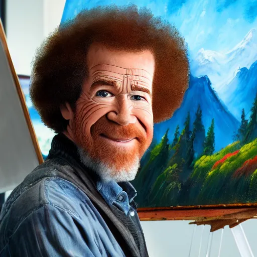 a closeup photorealistic photograph of bob ross | Stable Diffusion ...