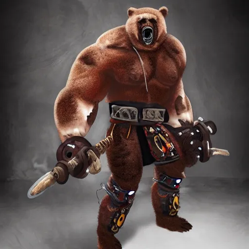 big buff very strong bear beast-man samurai wearing a | Stable ...