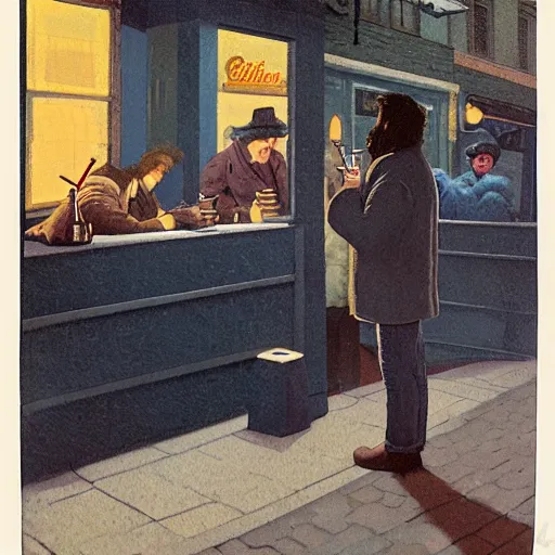 a hirsute broad man in a { denim shearling coat } sits | Stable ...