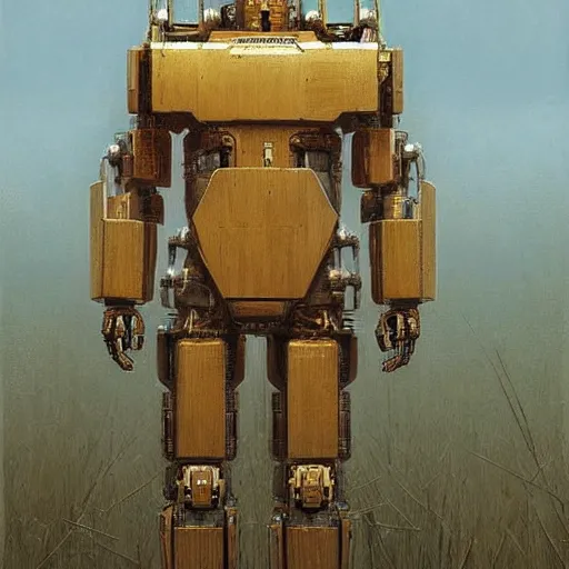 a sentient android made of wood, by mecha and jade and | Stable ...