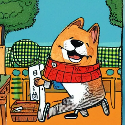 an illustration of a happy dog man by richard scarry | Stable Diffusion ...