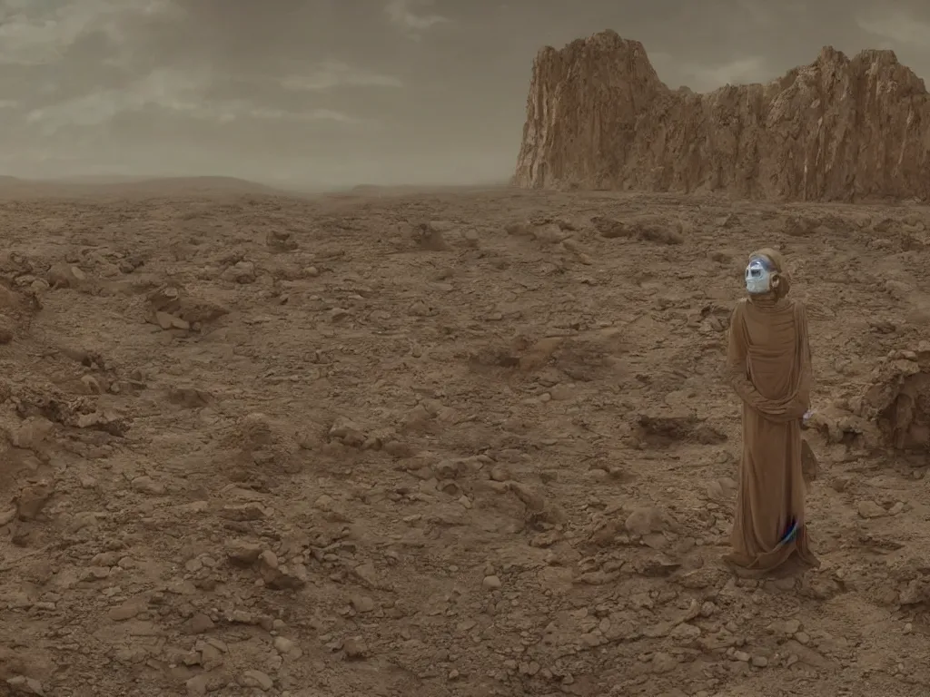 glowing bene gesserit in full - face golden mask in a | Stable ...