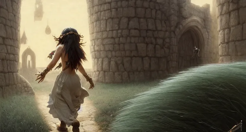 tiny mage running away from golem, aqua hair straight | Stable ...