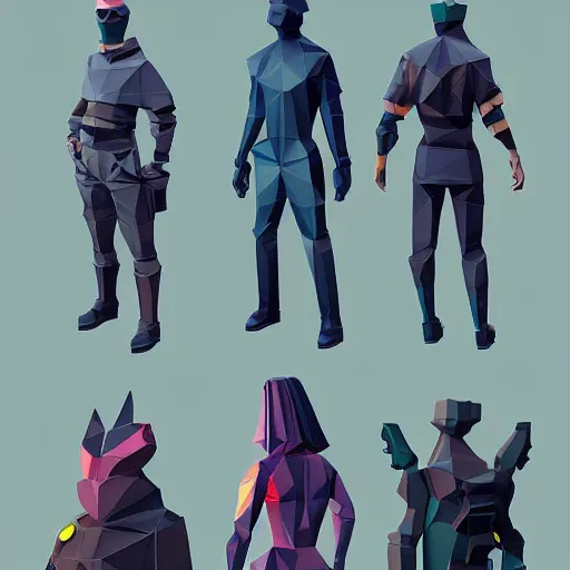 3d low poly model set of heroes in cyberpunk, toon | Stable Diffusion