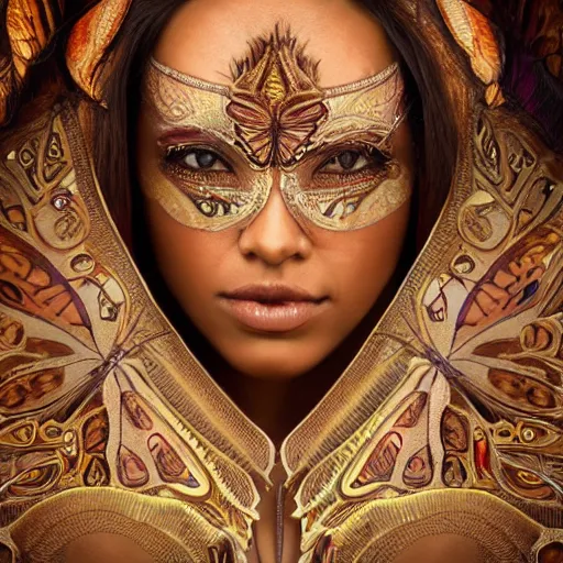 a brown south asian woman wearing a butterfly armor. | Stable Diffusion