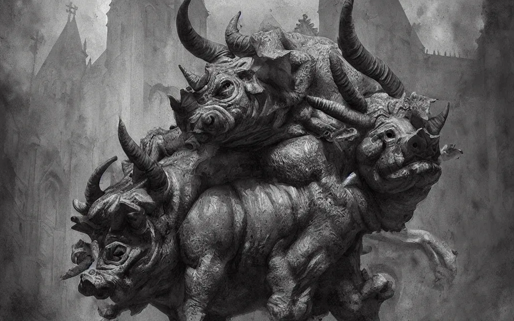 gargoyle pig with a menacing look and two horns on his | Stable ...