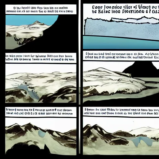 comic strip about the retreat of the glaciers and the | Stable Diffusion