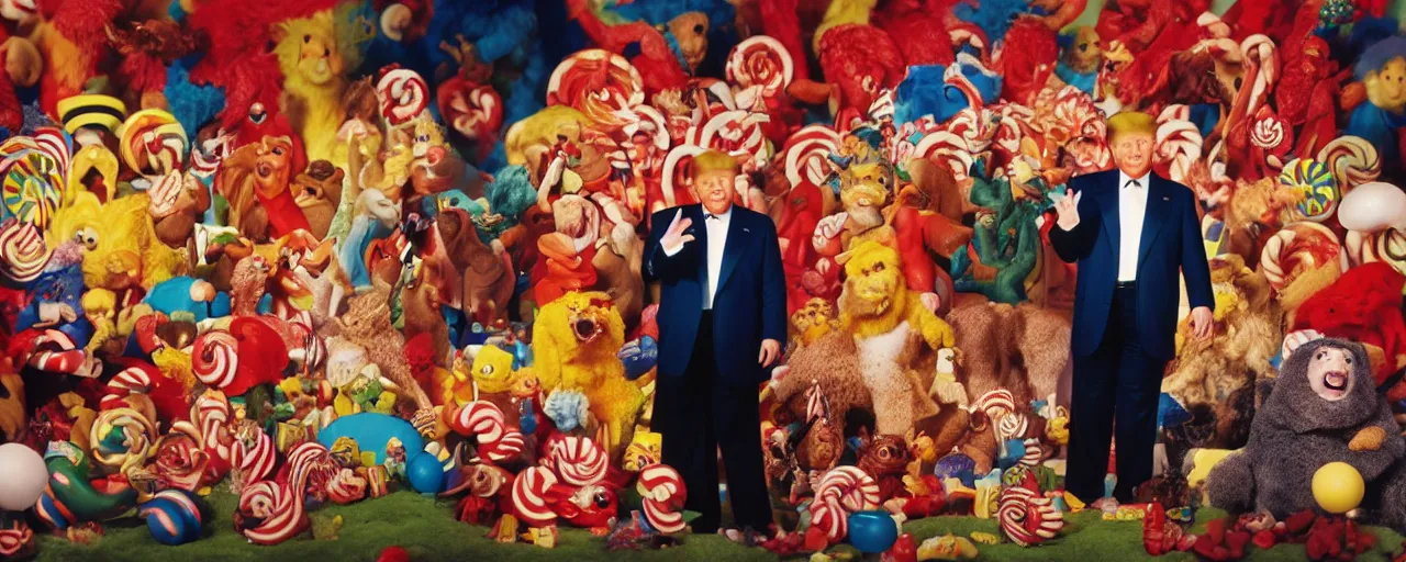 donald trump in a realistic candyland with creatures, | Stable ...