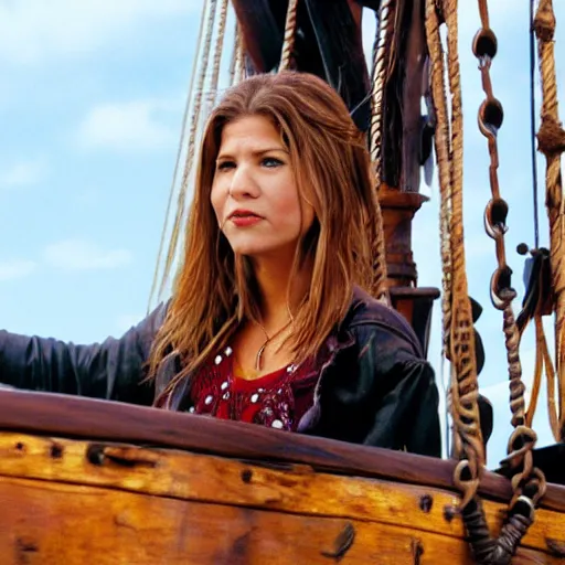 low angle photo of rachel green in a pirate ship, 8 k | Stable ...