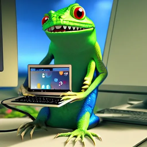 a lizard using a computer, pixar, | Stable Diffusion | OpenArt