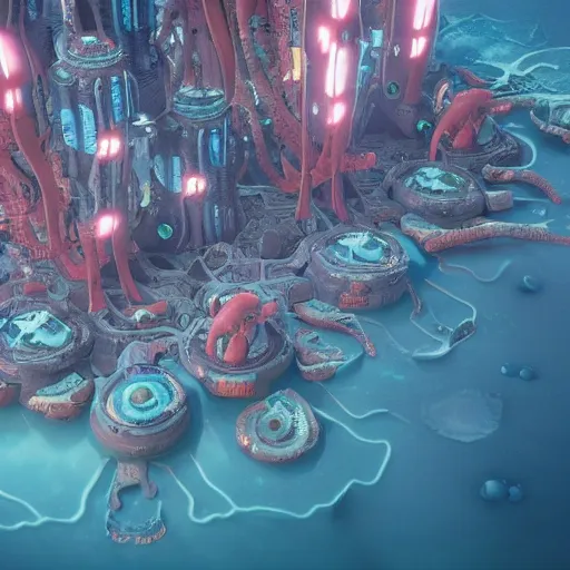 Deep Sea city with squid robots in a futuristic coral | Stable ...