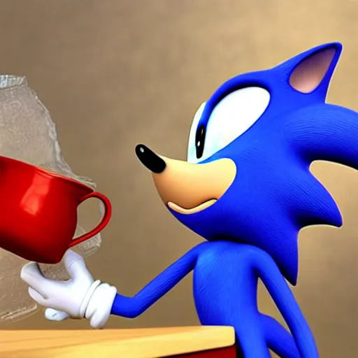 sonic drinking tea with queen Elizabeth, CGI, realistic | Stable Diffusion