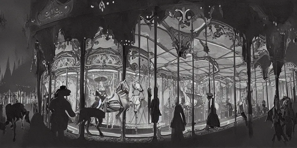 a haunting illustration of a gothic carousel Ralph | Stable Diffusion