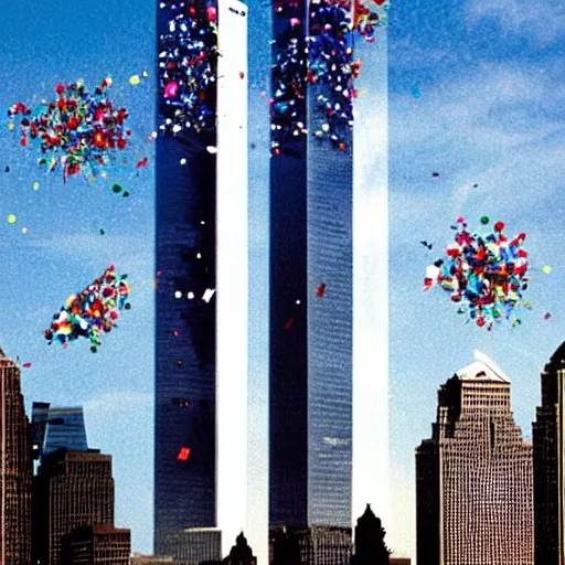 twin towers 9/11 with confetti explosion | Stable Diffusion | OpenArt