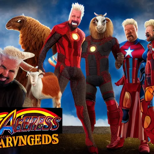 goat Baaah Fieri joins the Avengers , promo photo, | Stable Diffusion ...