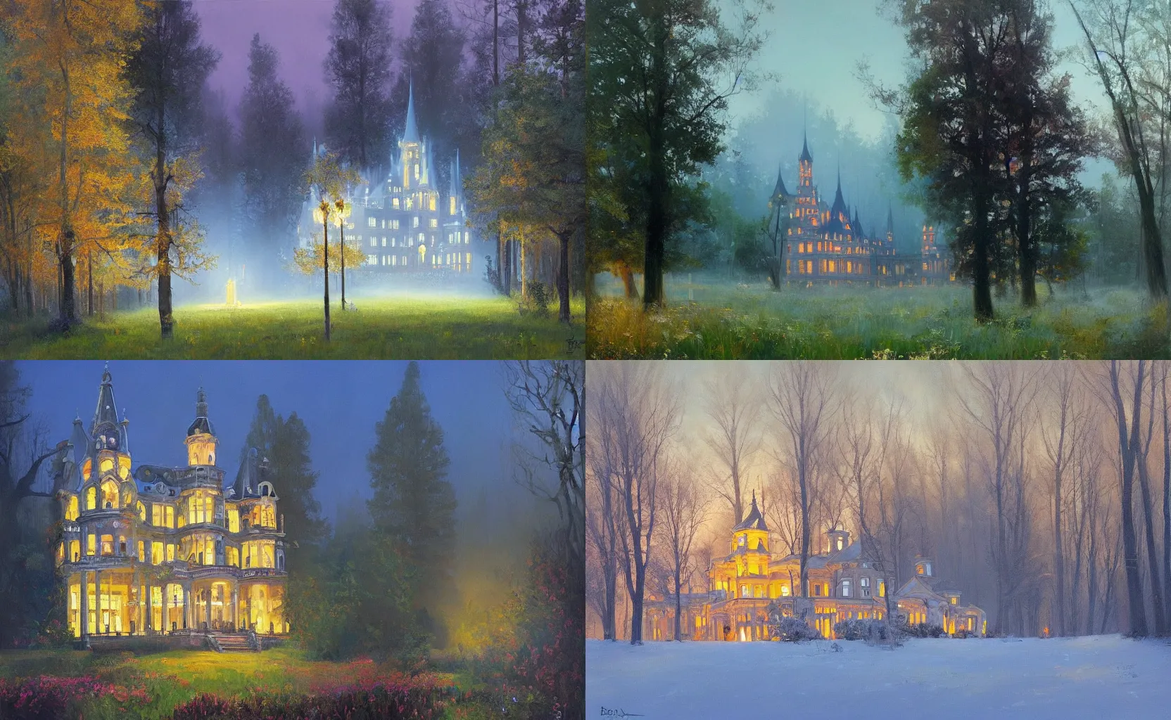 a misty opulent Victorian castle rising above a | Stable Diffusion ...