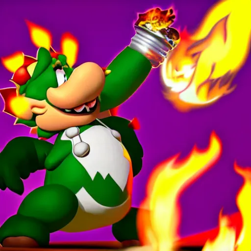 bowser spitting flames in the style of rj palmer | Stable Diffusion | OpenArt