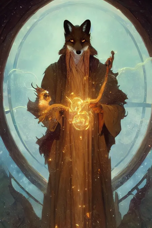 an anthropomorphic fox wizard wearing long flowing | Stable Diffusion ...