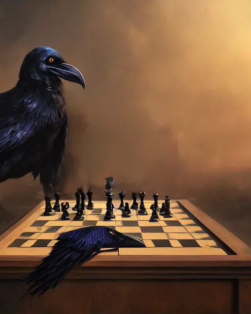 oil painting of Anthropomorphized raven playing chess, | Stable ...
