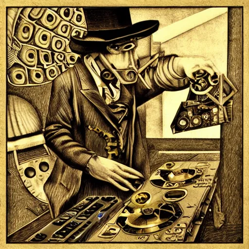 A steampunk DJ, art by M.C. Escher | Stable Diffusion