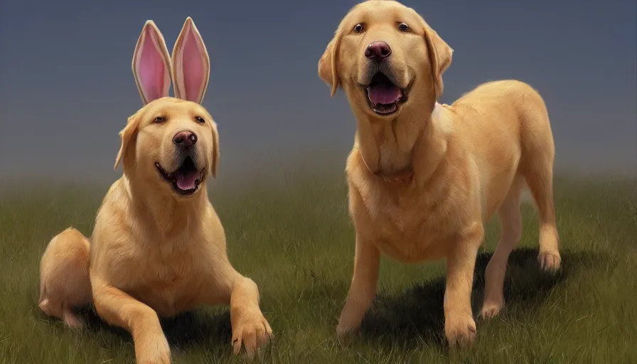 golden labrador with bunny ears by james gurney, | Stable Diffusion