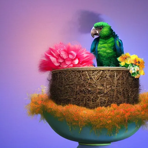 long shot of a very fluffy parrot chick nesting in a | Stable Diffusion ...