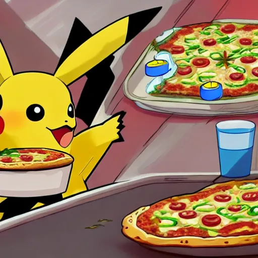 pikachu, eating ranch pizza, trending on artstation, | Stable Diffusion