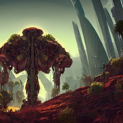 overgrown alien organic skyline cryengine render by | Stable Diffusion